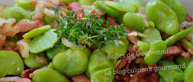 Fèves fraîches aux petits oignons lardons et thym frais | Bulles de ...